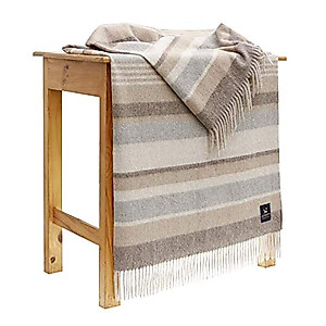 Alpaca Merino Wool Blanket Throw Warm and Soft Multicolor Striped Design Peru (Sand/Soft Camel/Soft Gray)