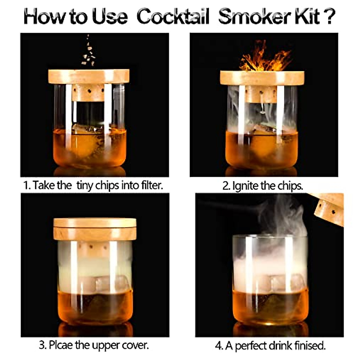 Cocktail Smoker Kit- Whiskey Smoker, Drink Smoker Infuser Kit for Bourbon, Cocktail, Whiskey, Gift for Men, Cocktail Smoker Kit