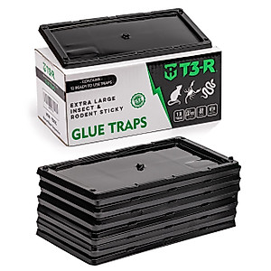 T3-R Sticky Traps for Bugs Extra Large (12 Pack) - Mouse and Insect Glue Boards - Disposable Non-Toxic Glue Traps for Mice and Rats - Extra Strength Sticky Glue Traps for Rodent