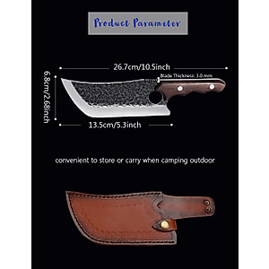 DRGSKL Camping Cleaver Knife Set - Hand Forged Viking Knife with Leather Sheath and Hand Forged Meat Cleaver Knife with Gift Box