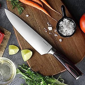 ZhengSheng 8 inches Chef Knife German Hign Carbon Stainless Steel Blade Kitchen Knife with Wooden handle and Sheath Ultra sharp Cooking Knife for Professional Use