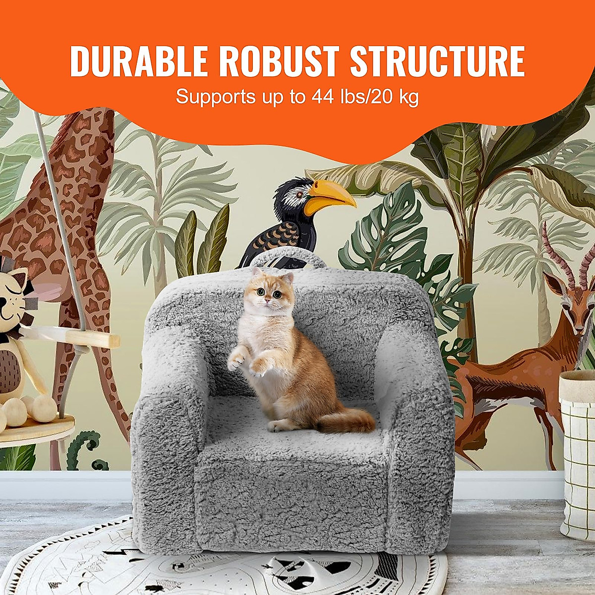 VEVOR Kids Armchair, Kids Sofa with High-Density 25D Sponge, Snuggly-Soft Toddler Chair, Sherpa Fabric Reading Couch for Bedroom and Playroom