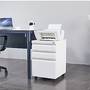FLEXISPOT 3 Drawer Mobile File Cabinet for Home Office Under Desk Storage, Filing Cabinet with Lock Keys, File Organizer Cabinet for Legal/Letter/A4 File, White