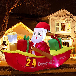 M MINGLE Christmas Inflatables Santa Claus, 7 FT Santa Inflatables Outdoor Decorations Countdown to Christmas, Blow up Yard Decorations Built-in LED Lights for Holiday Lawn Garden