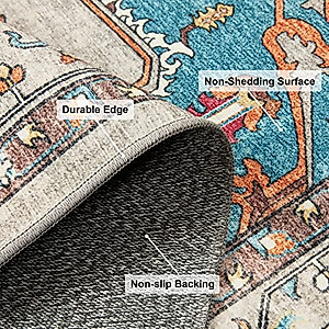 3x5 Area Rug for Living Room Bedroom: Large Washable Rug with Non-Slip Backing Non-Shedding Stain Resistant, Farmhouse Rug, Carpet for Dining Room Nursery Home Office Indoor Grey/Teal