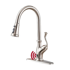 Boyel Living Touchless Kitchen Faucets with Pull Down Sprayer in Brushed Nickel,Stainless Steel，3 Function Water Outlet Sink Faucet with Flexible Hose