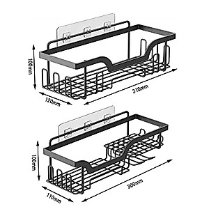 2 Pack Shower Caddy Shelf, Wall Mounted Organizer Rack, Self Adhesive Bathroom Shelves with Soap Dish, Bathroom Basket Shelf with Hooks, Home Wall Shower Inside Organization and Storage (Matte Black)