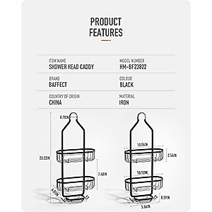Baffect Shower Head Caddy, Hanging Shower Caddy Black Non-marking Bathroom Shower Organizer Soap Holder with Hooks