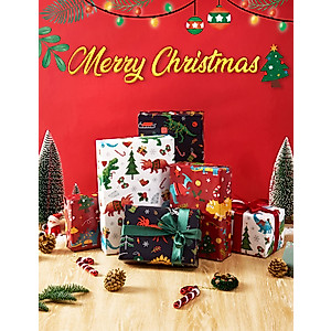 WERNNSAI Dinosaur Wrapping Paper - 10 Sheets Gift Wrapping Paper Dino Wrapping Paper 20'' x 27'' Dino Theme Favor Paper for Kids Boys Birthday Baby Shower Holiday Wrapping Paper Set Green Gift Wrap