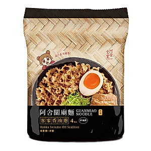 A-Sha Chewy Knife Cut Squiggly Noodles With Sesame Scallion Sauce - Healthy Ramen Noodles, 1 Bag(4 Servings)