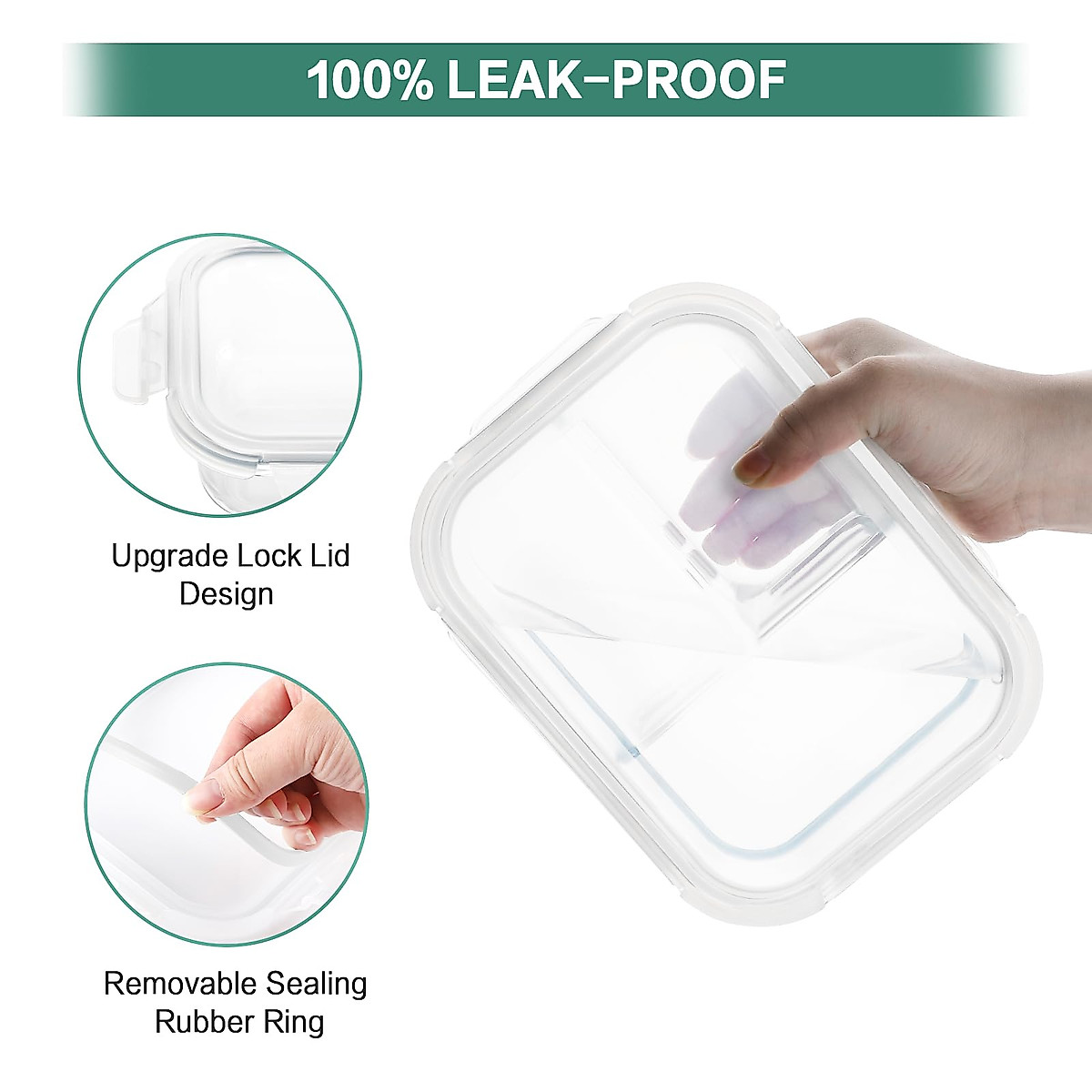 HOMBERKING 8 Pack Glass Meal Prep Containers 3 Compartment, 33oz Glass Food Storage Containers with Lids, Airtight Glass Lunch Bento Boxes, BPA-Free & Leak Proof (Set of 8) - White