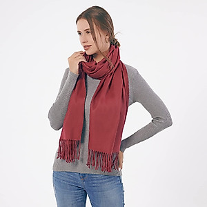 Women Pashmina Scarf Wrap Shawl Soft Wool Travel Blanket Accessories Evening Wedding Party Mom Grandma Best Friend Sister Wife Girlfriend Christmas Good Gift Burgundy