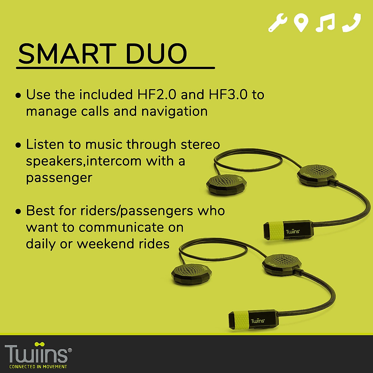 Twiins HF Smart Duo Bluetooth Motorcycle Helmet Communication Headset (HF2/HF3)
