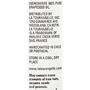 La Tourangelle, Expeller-Pressed Grapeseed Oil, High Heat Neutral Cooking Oil, Cast Iron Seasoning, Also Great for Skin, Hair, and DIY Beauty Recipes, 16.9 fl oz