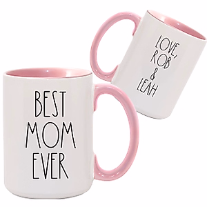 PERSONALIZED COFFEE MUG! Rae Dunn Inspired Font PINK! 15oz Ceramic Mug | Your Custom Text on front, back, or both sides!