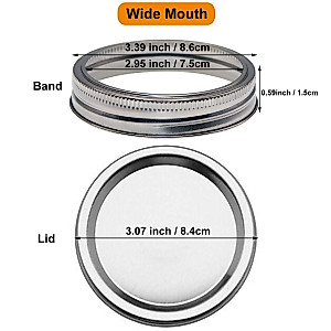 Stainless Steel Rust Proof Mason Jar Canning Lids and Bands/Rings - 10 Pack - Split-Type Mason Jar Tops/Caps for Wide Mouth (86MM) Jars, Polished Surface, Reusable, Leak Proof
