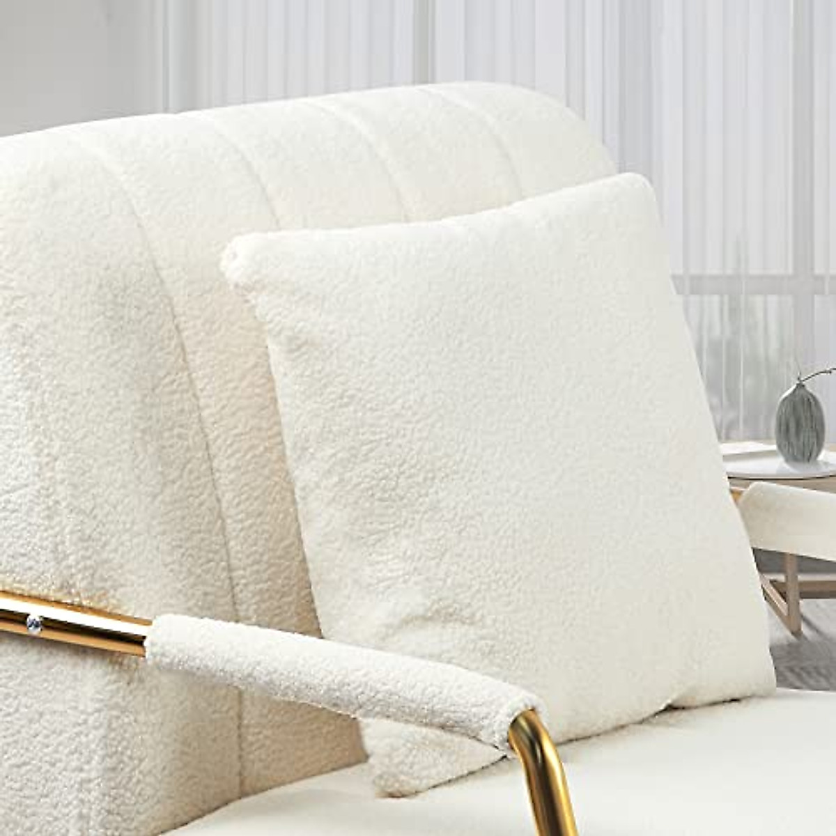 wirrytor Modern Teddy Fleece Fabric Accent Chair with Ottoman, Upholstered Leisure Chair with Metal Frame Single Sofa Armchair with Pillow for Living Room Bedroom Office Balcont (Teddy Beige)