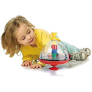 Lena 52120 tin Toys Panorama Ø19 cm, Plastic Humming, Classical Pump Mechanism, Musical Locomotive, Stand, Spinning top for Children from 18 Months, Colourful