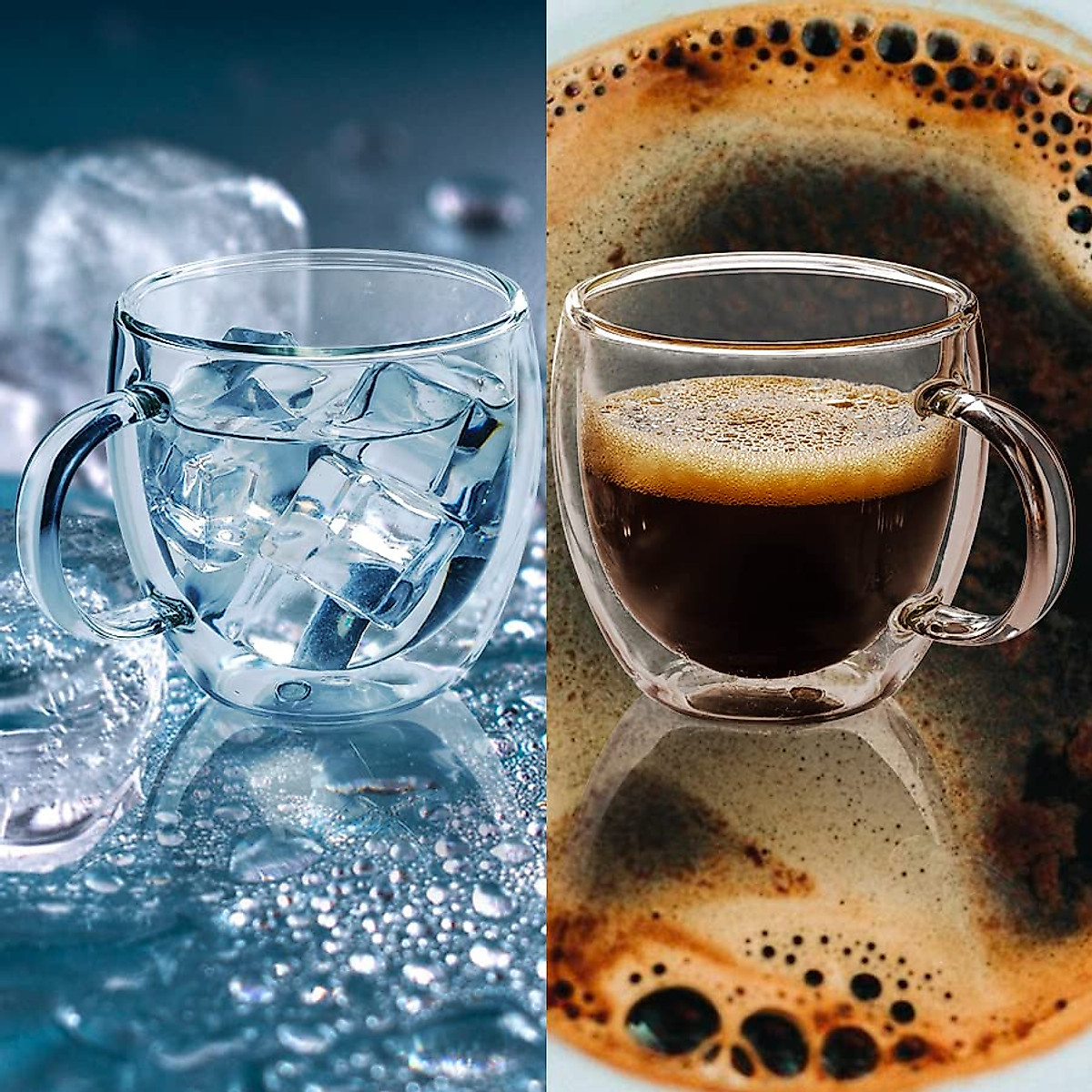 Stylusella Double Wall Glass Espresso Cups 5oz/150ml, A set of 2, Thermo Insulated Borosilicate Glass Cups with Handle