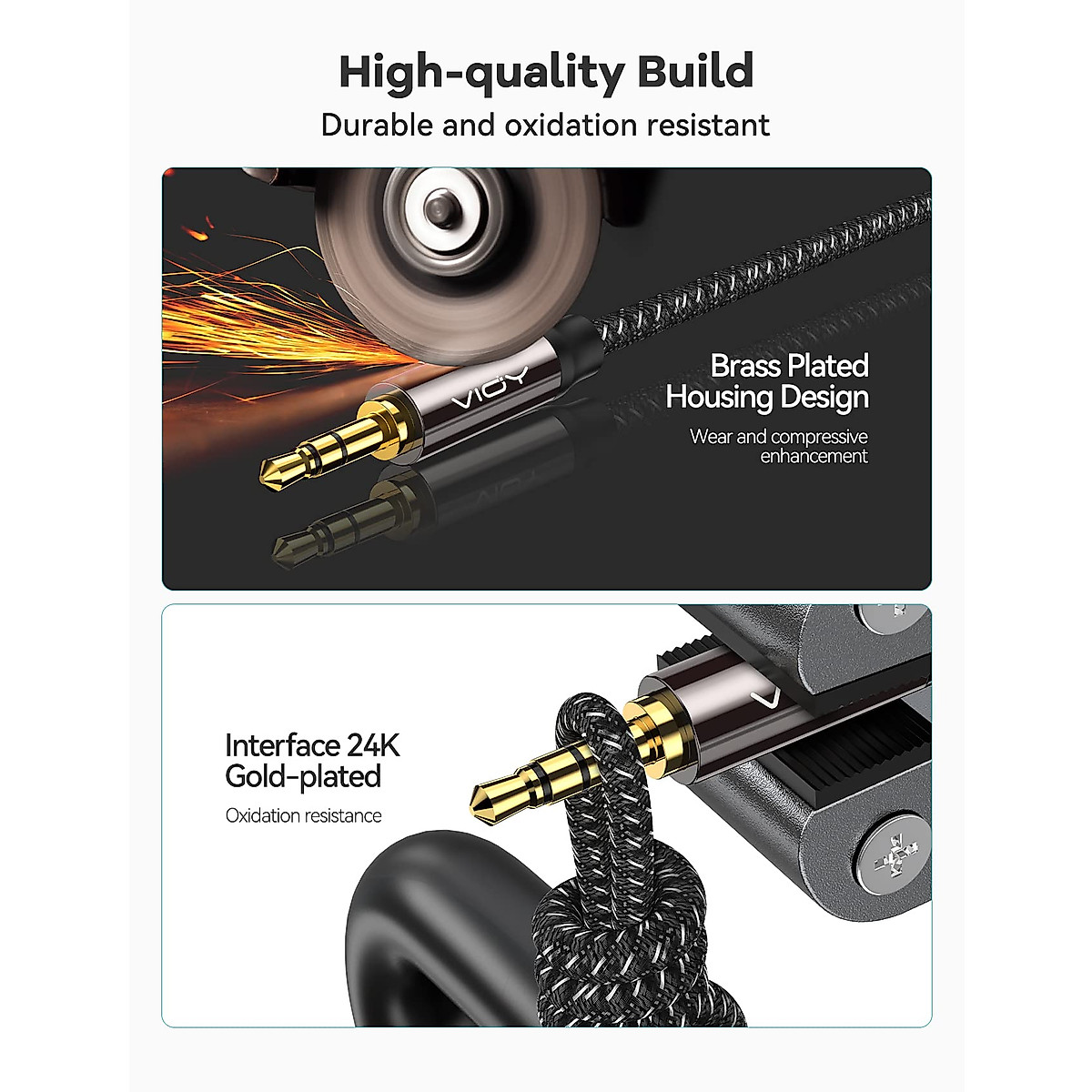 VIOY Aux Cable (20ft), [Copper Shell, Hi-Fi Sound] 3.5mm Male to Male Braided Auxiliary Cord Compatible with Headphone, Smartphone, Home/Car Stereo, Speaker, Echo & More