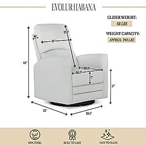 Evolur Habana, Swivel, Easy Assembly Glider Chair, Grey