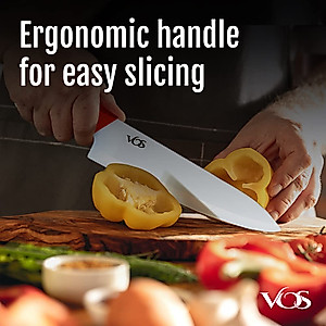 Vos Universal Knife Block and 8 Inch Ceramic Chef Knife Red