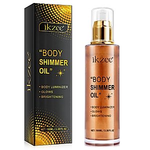 Body Shimmer Oil,Shimmering Body Oil,Bronze Face Brighten Glow Pearl Highlighter Illuminator Body Makeup Shine Glitter,Summer Body Glitter Moisturizing Glow Body Luminizer(3.4 Fl Oz)