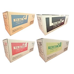 Kyocera TK-867K TK-867C TK-867M TK-867Y TasKalfa 250 300 Toner Cartridge Set (Black Cyan Magenta Yellow, 4-Pack) in Retail Packaging
