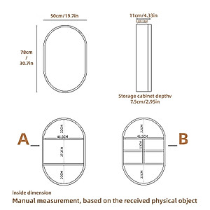 CHER-BUEATY Medicine Cabinet Bathroom Space Saver Storage Oval Cabinets with Mirror Surface Wall Mounted Solid Wood Circular Frame 4 Level 19.7 X 30.7 inch (Style B, White)