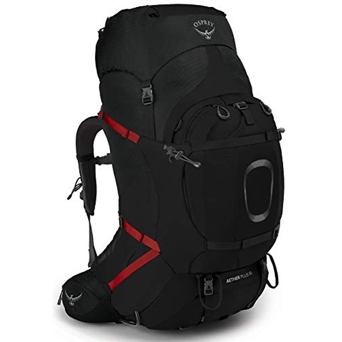 Osprey Aether Plus 85L Men's Backpacking Backpack, Black, S/M