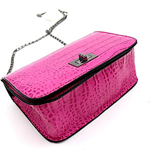 Trendeology Glossy Crocodile Print Vegan Leather Twist Lock Small Boxy Crossbody Clutch Bag