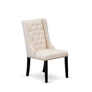 East West Furniture SHFO5-BLK-01 5 Piece Kitchen Table Set for 4 Includes a Round Dining Room Table with Pedestal and 4 Cream Linen Fabric Upholstered Chairs, 42x42 Inch, Black