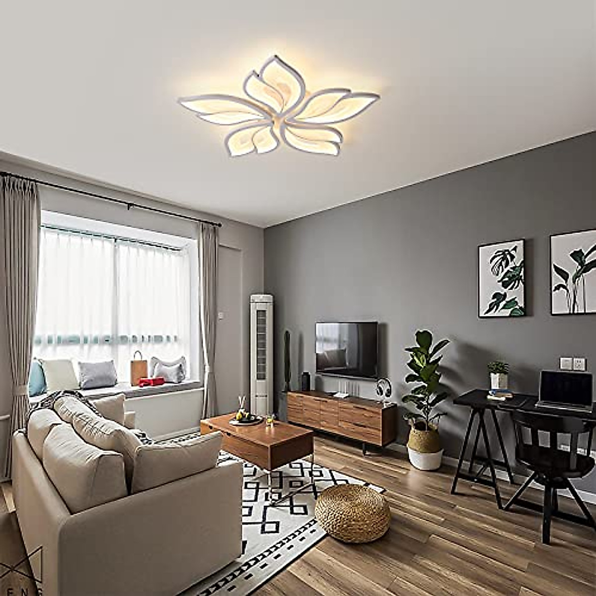 Garwarm Modern Ceiling Light,23.6” Dimmable LED Chandelier Flush Mount Ceiling Lights,Remote Control Acrylic Leaf Ceiling Lamp Fixture for Living Room Dining Room Bedroom 60W
