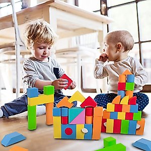 UNIH Foam Building Blocks for Toddlers 1-3, Soft Stacking Toys for 1 2 3 4 Year Old Boys Girls, Kids Stackable Block Set (94 pcs)