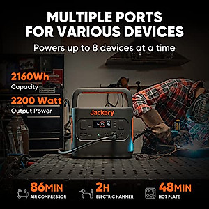 Jackery Solar Generator 2000 PRO 2160Wh Capacity with 1XSolar Panel SolarSaga 200W, 3x2200W AC Outlets, Fast Charging, Ideal for Home Backup, Emergency, RV Outdoor Camping