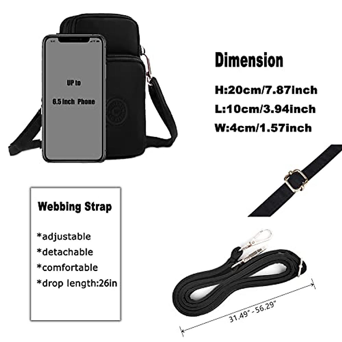 WITERY Waterproof Nylon Cute Crossbody Cell Phone Purse Smartphone Wallet Bag for Women Teen Grils