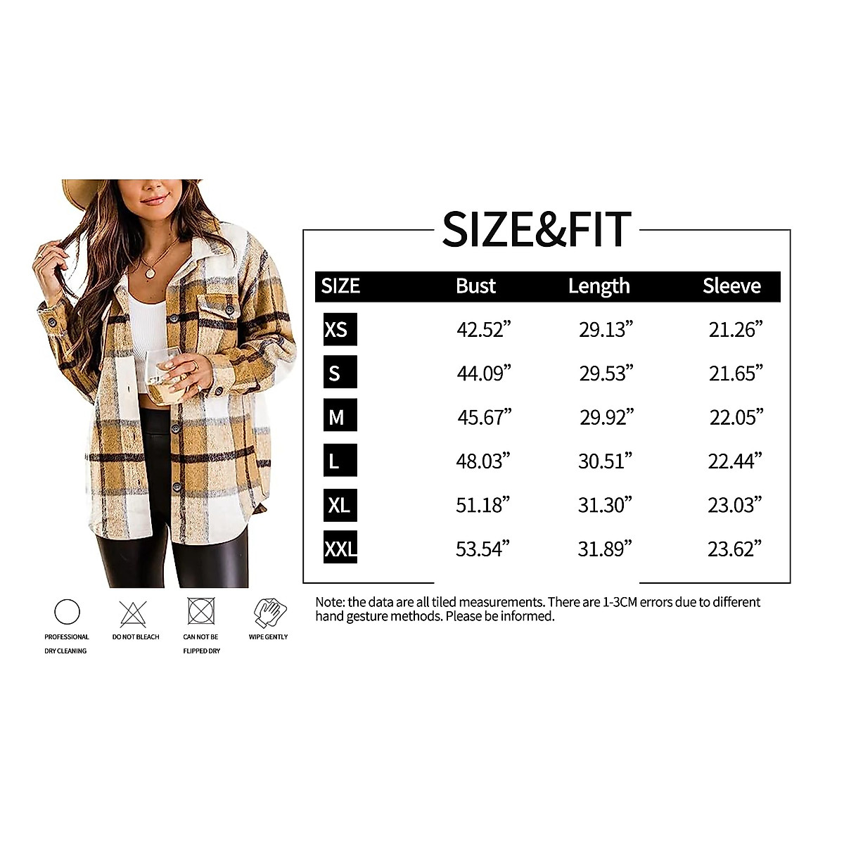 Blansdi Women’s Casual Plaid Flannel Shacket Jacket Oversized Button Down Long Sleeve Fall Shirt Jacket Coat Tops