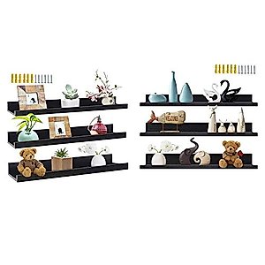 Lavezee 24 Inch + 36 Inch Black Floating Wall Ledge Shelves Set of 3