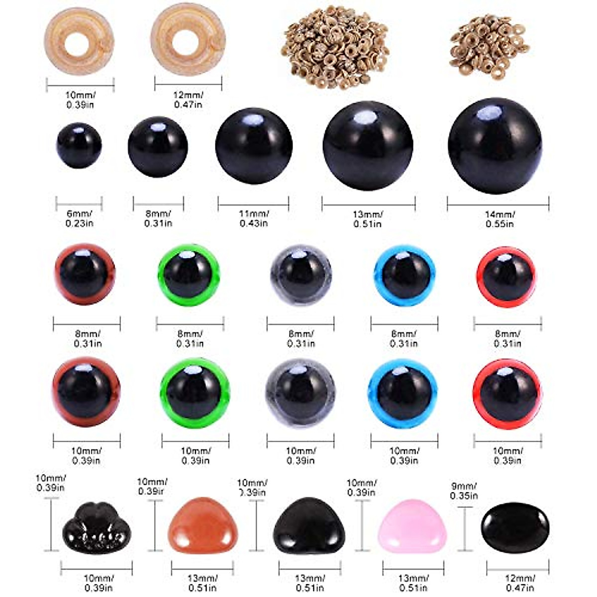 Plastic Safety Eyes and Noses with Washers 570 Pcs, Craft Doll Eyes and Teddy Bear Nose for Amigurumi, Crafts, Crochet Toy and Stuffed Animals (Assorted Sizes)