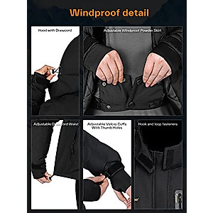 Sportneer Men Waterproof Ski Jackets: Winter Spring Warm Snow Coats Windbreaker Hooded Raincoat Jacket Black L