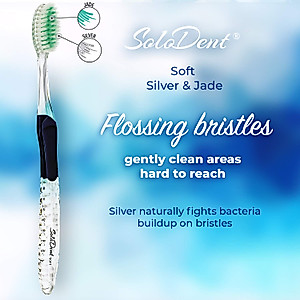 Solodent Toothbrush Soft, Silver & Jade Flossing Bristles (Pack of 2) Colors May Vary
