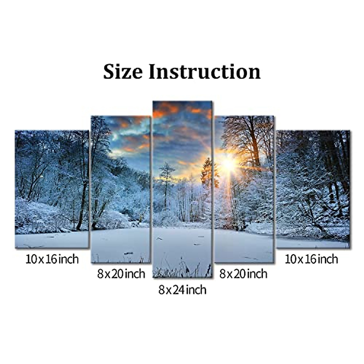 Modern Canvas Painting Wall Art Snowfield Winter Snow Forest Tree Sunrise sunset Landscape Mountain & Tree Print on Canvas Artwork Wall Decor (B)