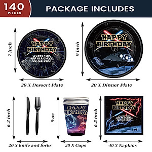 JIANNOR Star Theme Party Supplies Galaxy Wars Party Favors Decorations Plates Napkins Cups, Baby Shower Birthday Party Tableware Set Cake Table Decorations for Boys Girls 140PCS Paper Props