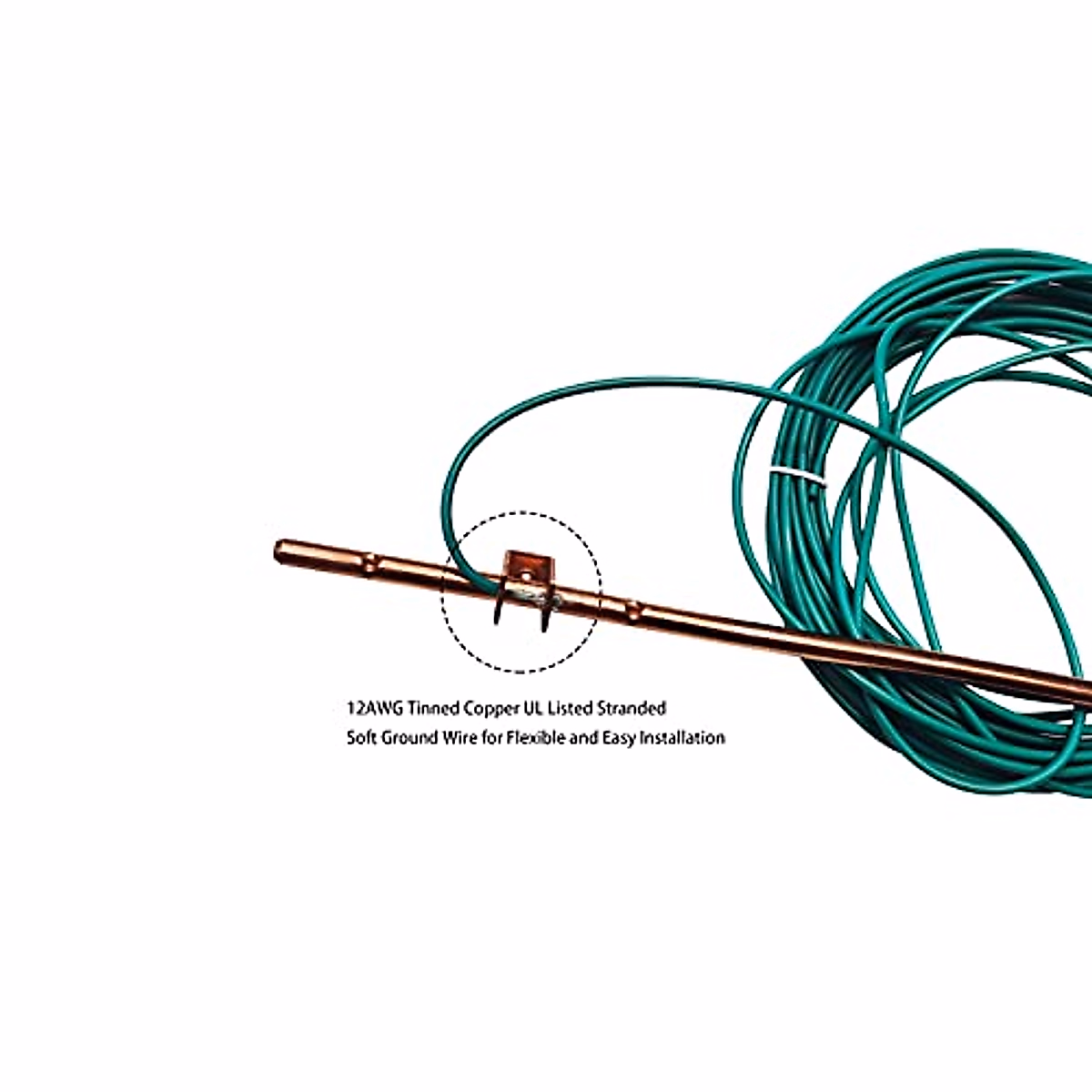 4'Ground Rod-with 15ft 12 AWG Ground Wire Tinned Copper UL Listed- for Electric Fences,Antennas,Satellite Dishes,Instruments,Generator Grounding Earthing