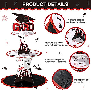 Nuenen 2 Pieces Graduation Cupcake Stand 3 Tier Black Graduation Cupcake Holder 2024 Congrats Grad Cupcake Holder Dessert Tower for Graduation Party Decorations Supplies Favors (Red)
