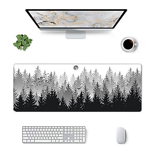 Abstract Misty Forest Mouse Pad Moon Birds Trees Gaming Mouse Pad XL Big Mouse Mat Full Desk Pad XXL Extended Mousepad Large Long Mouse Pad for Gamers Stitched Edges Non-Slip Rubber Base Mice Pad