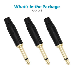 Fancasee 3 Pack 6.35mm Mono Plug TS 1/4" 6.35mm Male Solder Adapter Jack DIY Audio Cable Connector for Microphone Speaker Audio Cable Repair Replacement