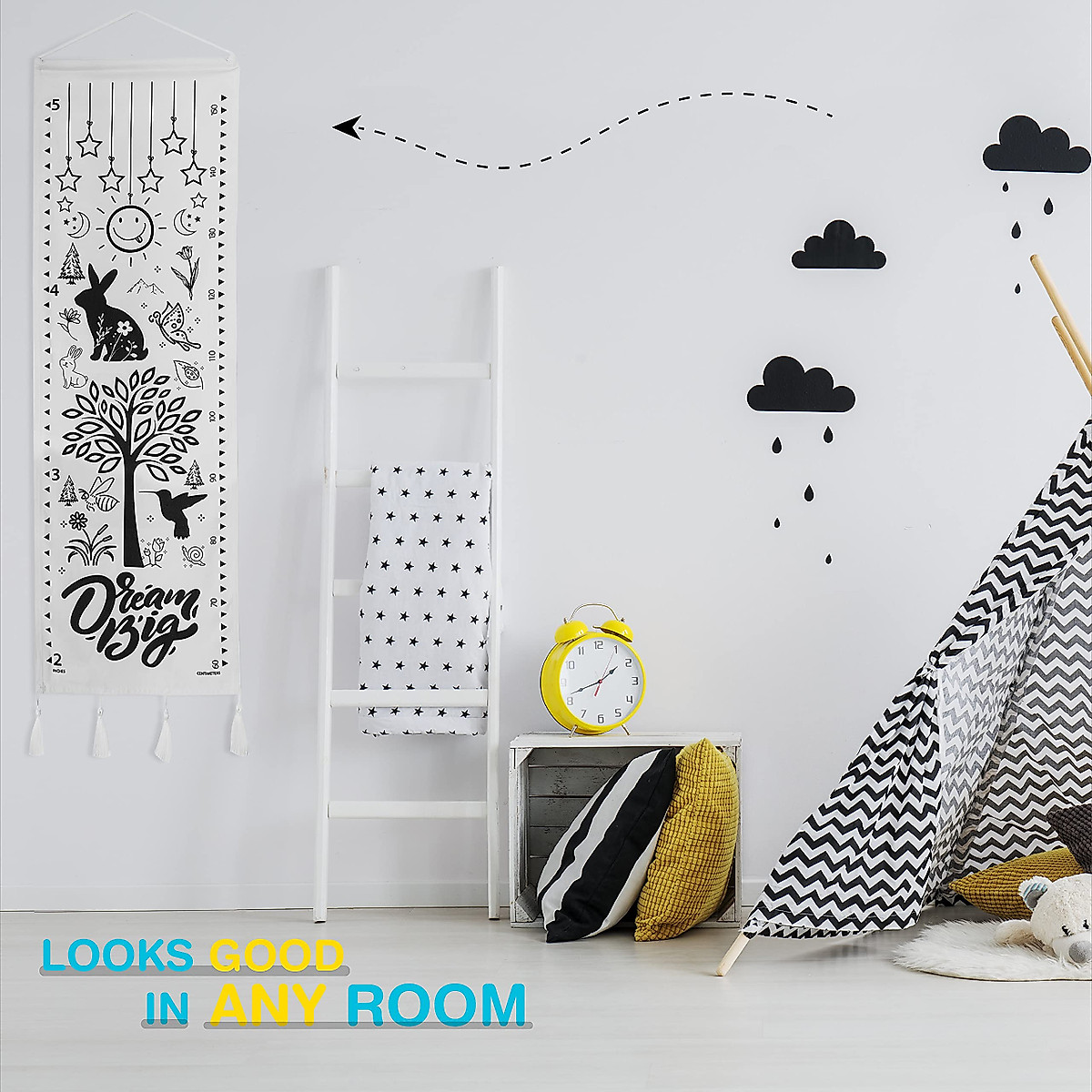 Canvas Growth Chart for Kids for Measuring Height Against The Wall Unique Gift Ideas, Gender Neutral Measure Toddler’s Growth for Boys and Girls Strong Fabric Height Ruler