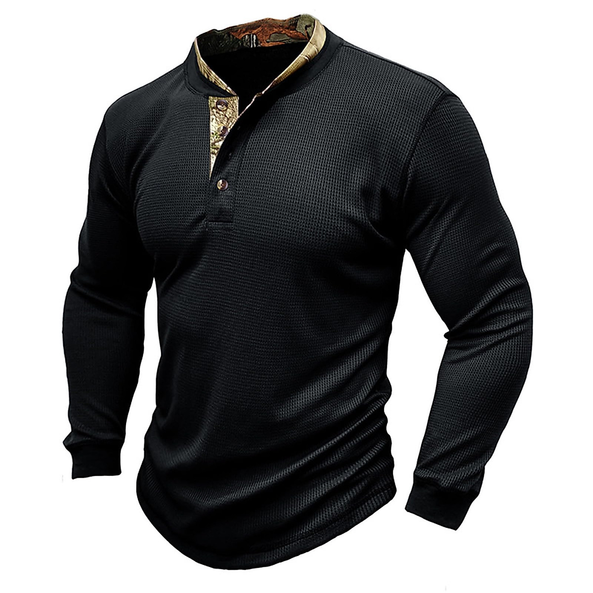 Finelylove Men's T-Shirts Solid Color Henley Shirts, Men's Long Sleeve Shirts Stretch Shirts Classic Fashion Casual Tee orders to be delivered Black