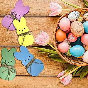 4Pcs Easter Wooden Sign Pink Blue Yellow Green Easter Bunny Wooden Table Centerpieces with Jute Rope Freestanding Rabbit Shape Tabletop Decoration for Home Spring Desk Home Office Farmhouse Decor Gift Party Supplies